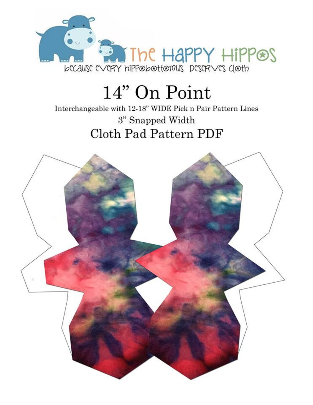 The Happy Hippos 14" WIDE Width on Point Cloth Pad PDF Sewing Pattern ...