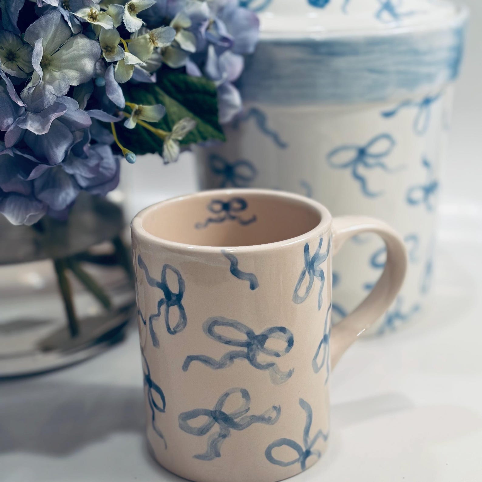 Blue Bows Mug Hand Painted - Etsy