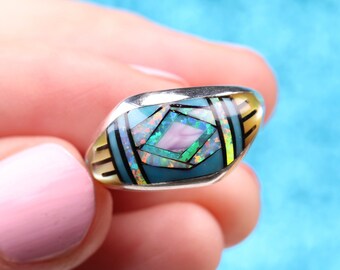 Mexican fire opal ring | Etsy