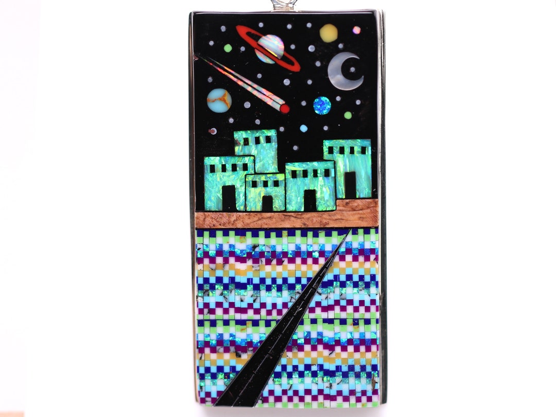 Large Sterling Silver Micro Inlay Pendant - One of a Kind Southwestern ...