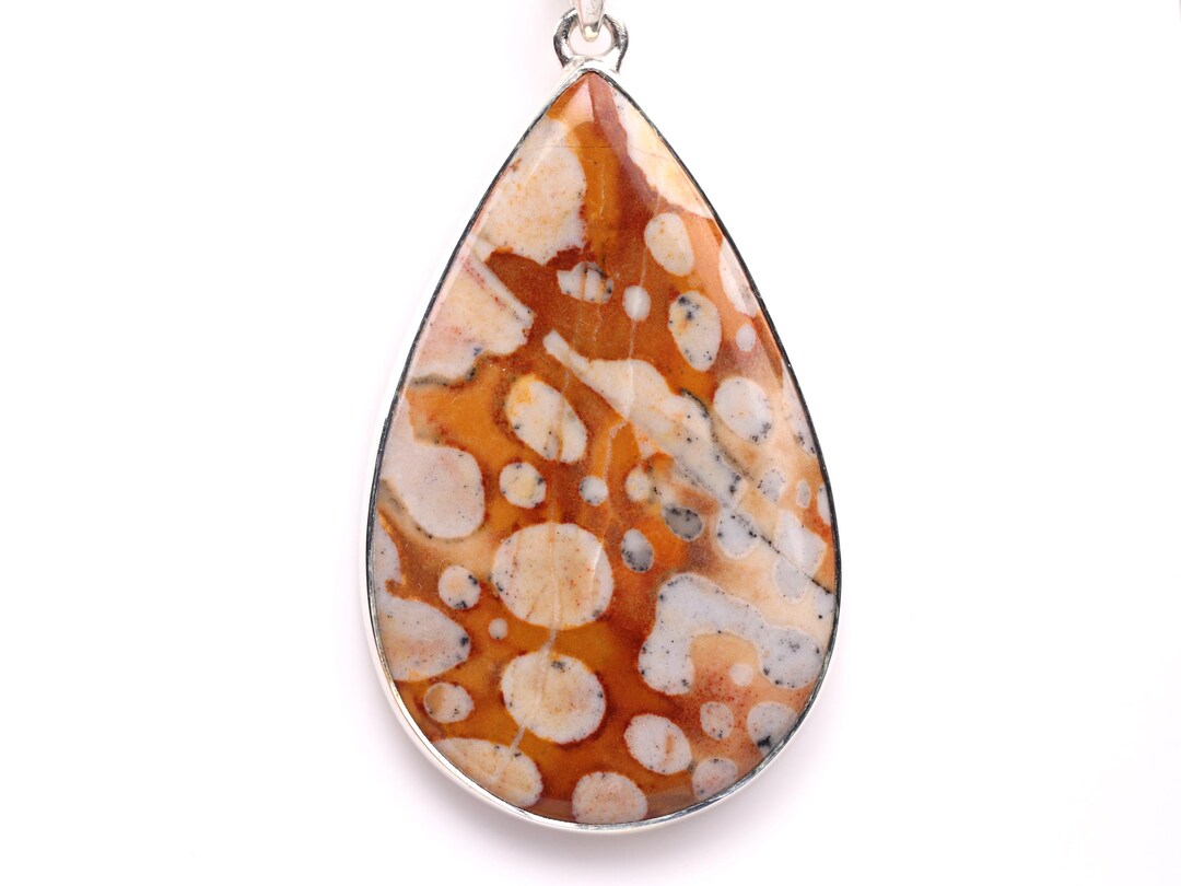 Large Deer Fawn Jasper Pendant - Tear Drop Gemstone in Sterling Silver ...