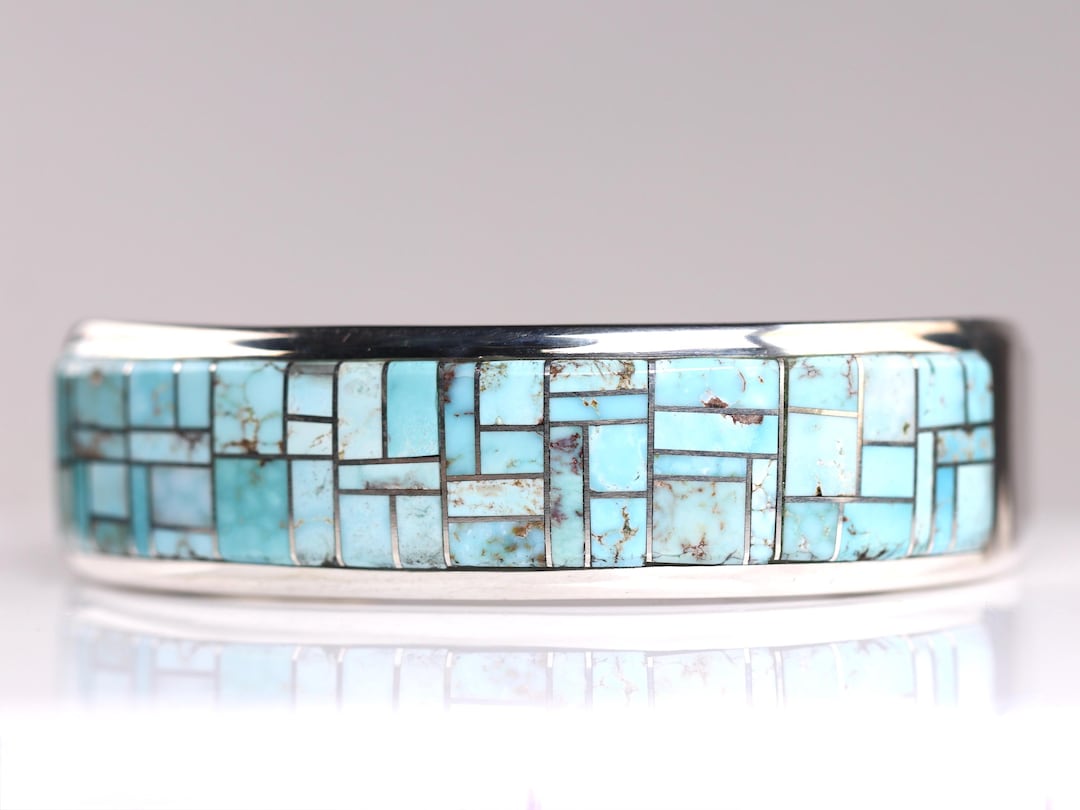 One of a Kind Sterling Silver Inlay Cuff With Dry Creek Turquoise ...