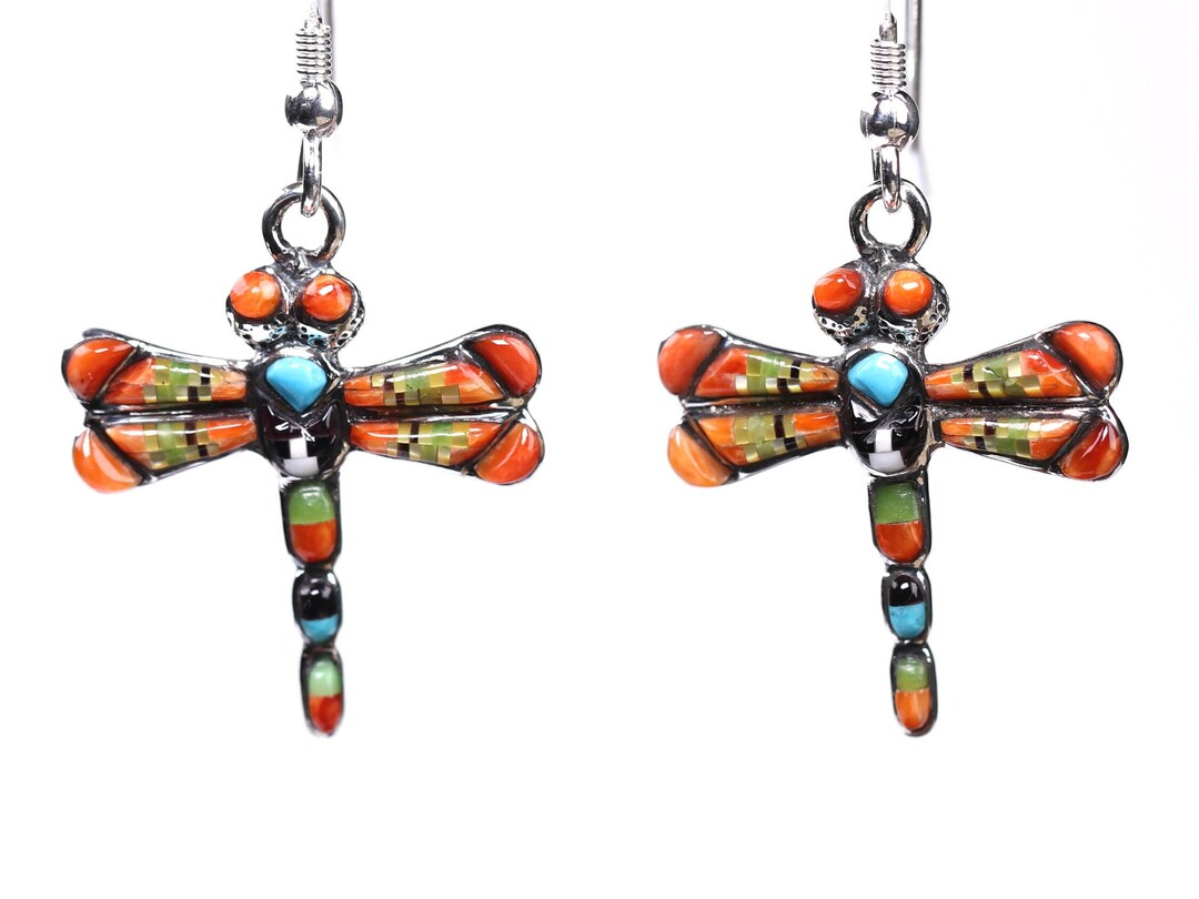 Southwestern Dragonfly Inlay Earrings Sterling Silver Micro Inlay ...