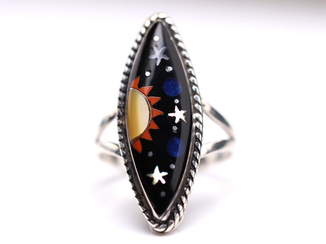 Sterling Silver Southwestern Outer Space Gemstone Inlay Ring Sun ...