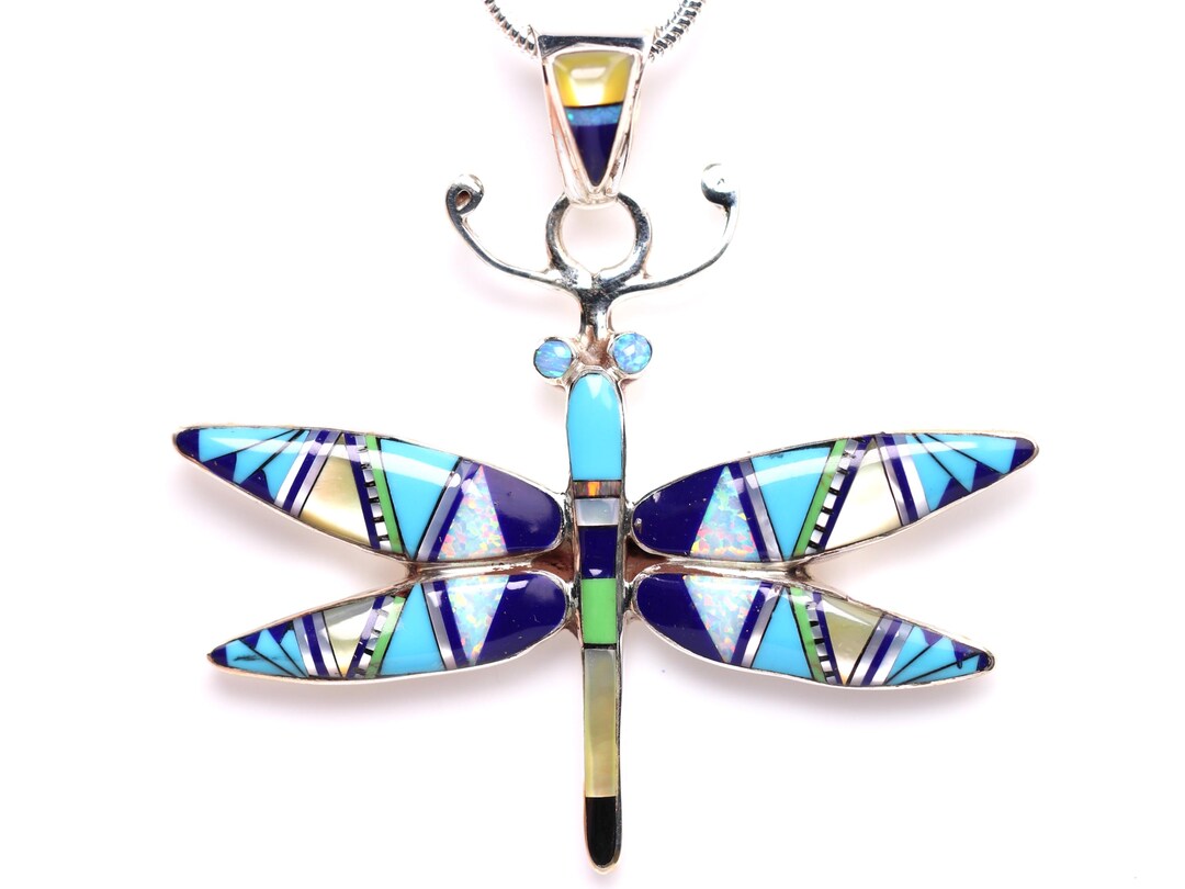 Sterling Silver Dragonfly Inlay Pendant - One of a Kind Southwestern ...