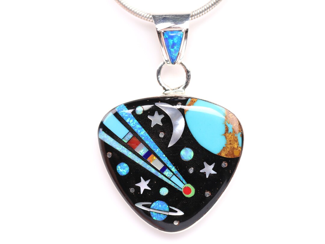 Sterling Silver Inlay Night Sky Scene Outer Space Pendant One of a Kind ...