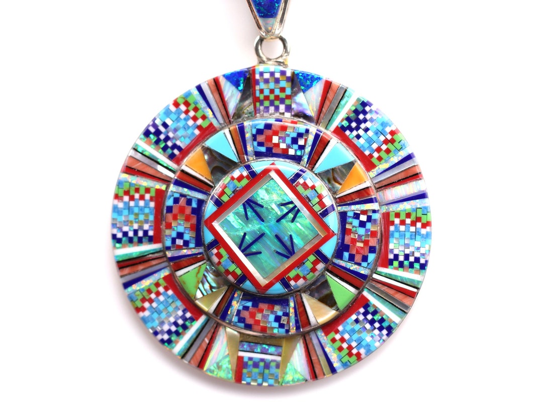 Large Sterling Silver Micro Inlay Pendant - Unique One of a Kind ...