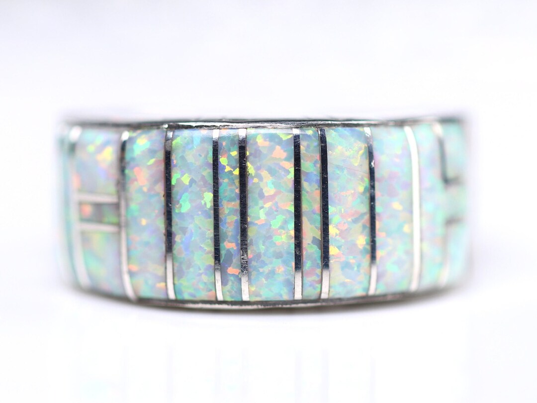 Sterling Silver White Fire Opal Inlay Ring - Hawaiian White Opal ...