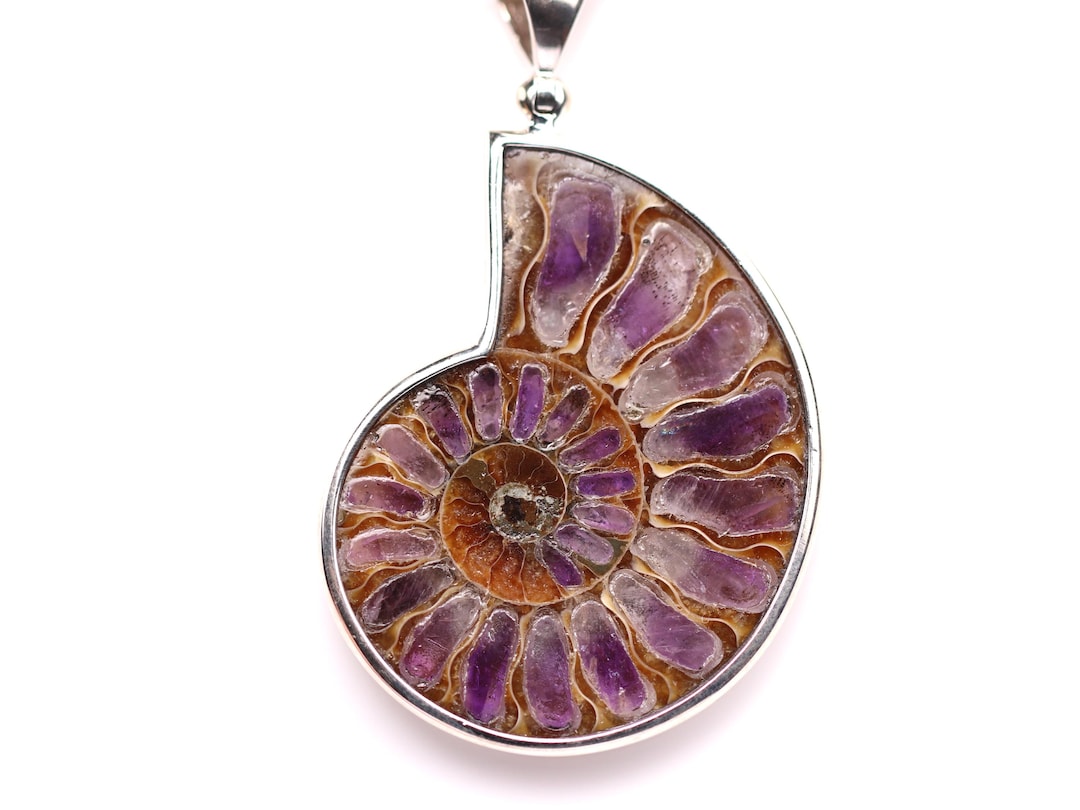 Ammonite Inlay Pendant With Genuine Natural Amethyst - Sterling Silver ...