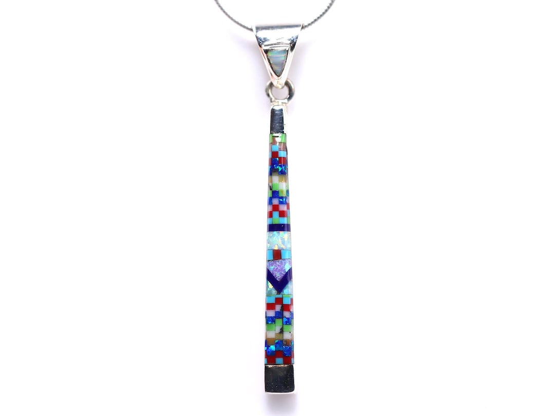 Micro Inlay Bar Pendant Sterling Silver Southwestern Pendant - Etsy