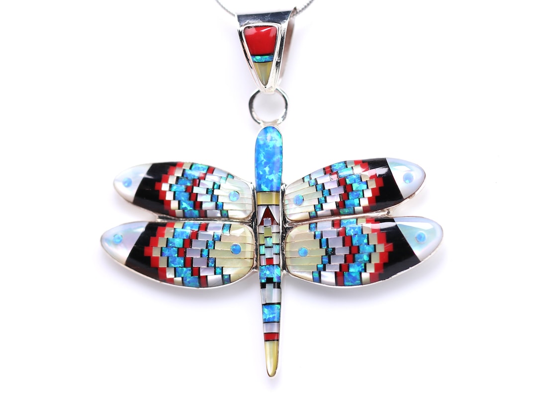 Sterling Silver Dragonfly Inlay Pendant One of a Kind Southwestern ...