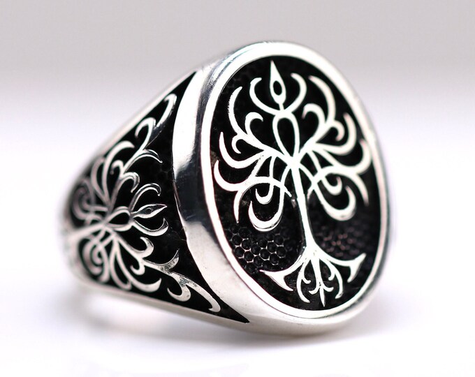 Sterling Silver Tree of Life Mens Ring - Solid Sterling Silver Ring ...
