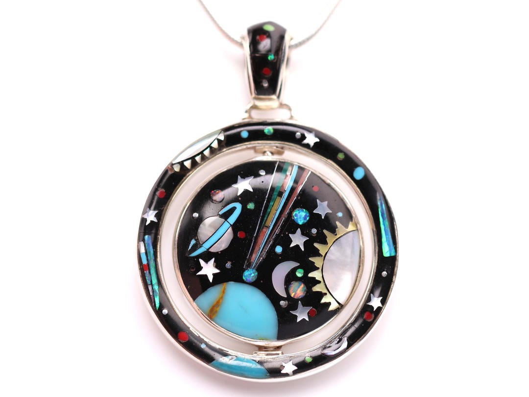 Reversible Sterling Silver Inlay Night Sky Scene Outer Space Pendant ...