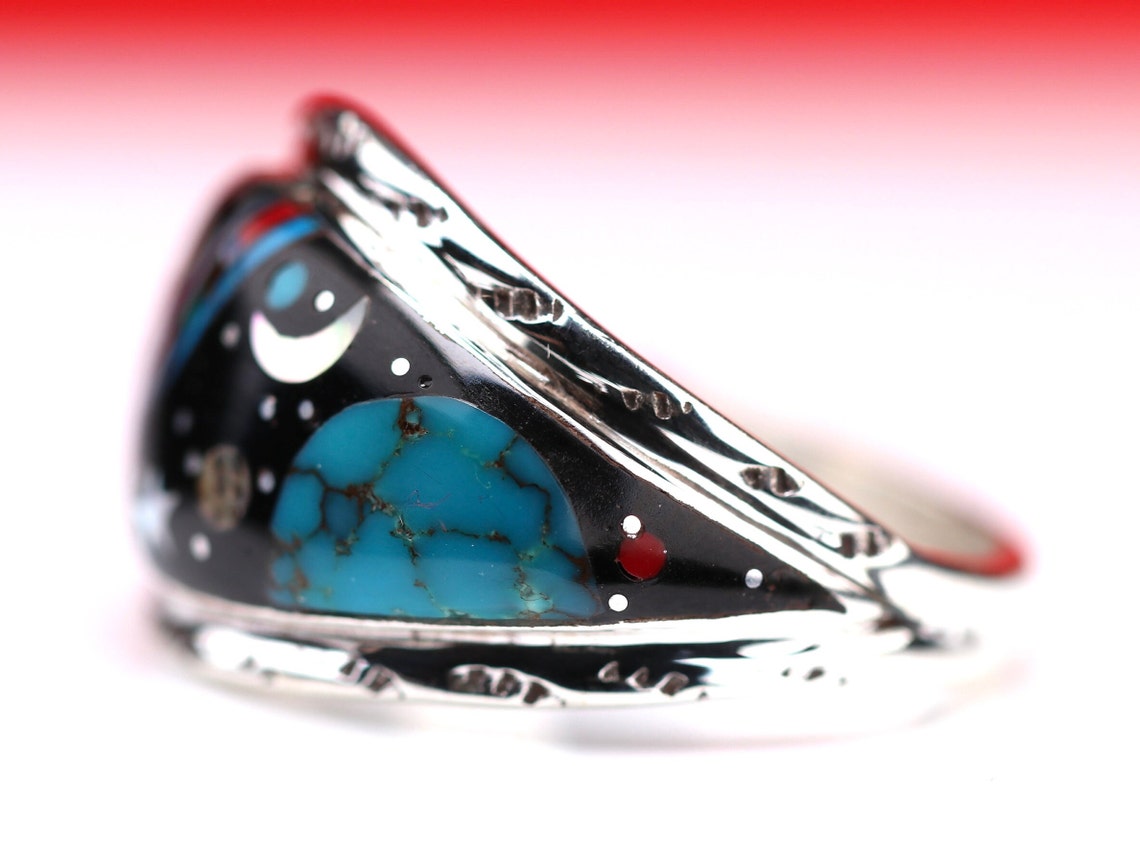 Southwestern Outer Space Mens Inlay Sterling Silver Ring - Etsy