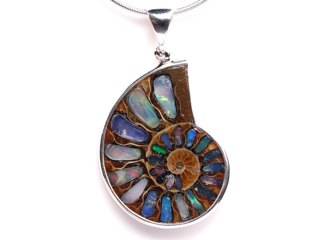 Ammonite Inlay Pendant With Ethiopian Opal Inlay - Sterling Silver ...