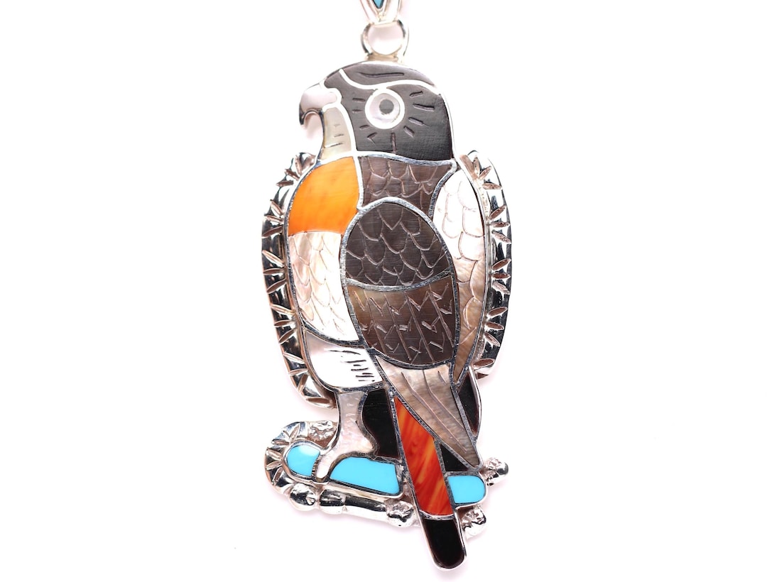 Large Sterling Silver Red Tailed Hawk Inlay Pendant - One of a Kind ...