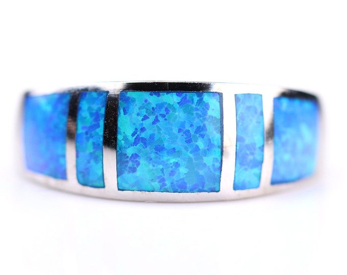 Sterling Silver Blue Fire Opal Inlay Ring - Hawaiian Blue Opal Gemstone ...