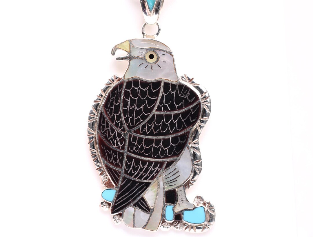 Large Sterling Silver Bald Eagle Inlay Pendant - One of a Kind ...
