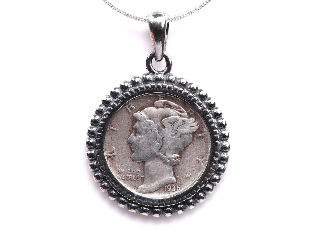 Sterling Silver Mercury Dime Pendant - Vintage Style Jewelry - Antique ...