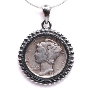 Sterling Silver Mercury Dime Pendant - Vintage Style Jewelry - Antique ...