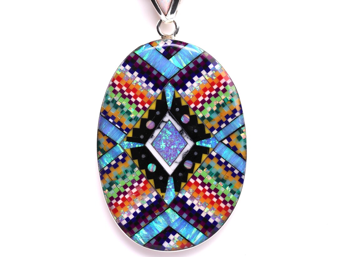 Large One of a Kind Sterling Silver Micro Inlay Pendant - Unique ...