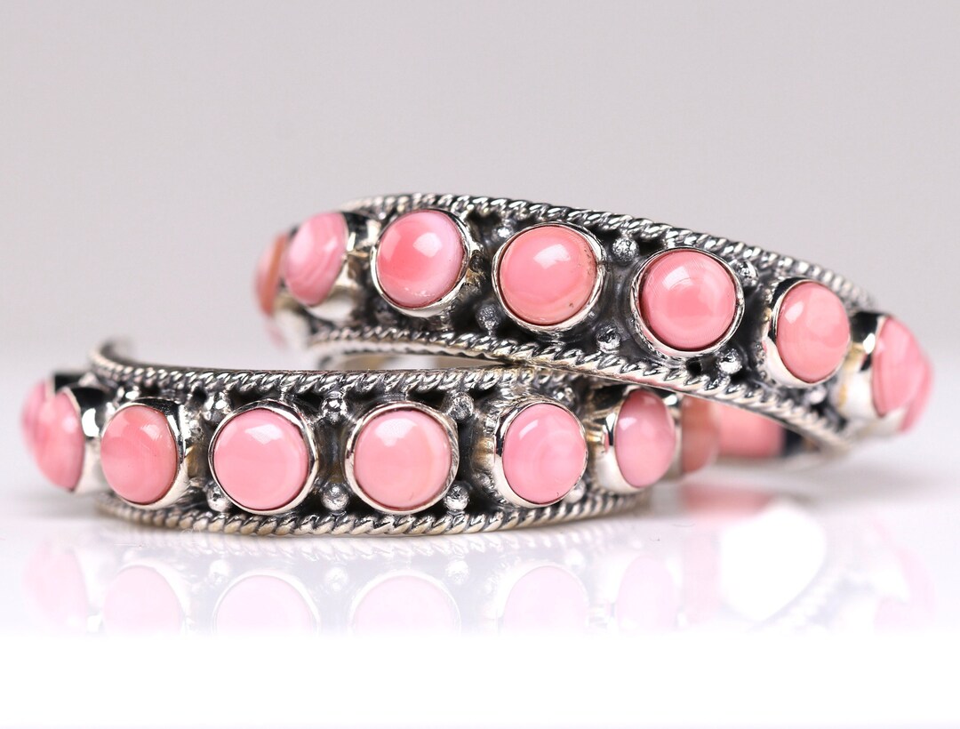 Southwestern Pink Conch 1 3/8 Hoop Earrings Sleeping Beauty Turquoise ...