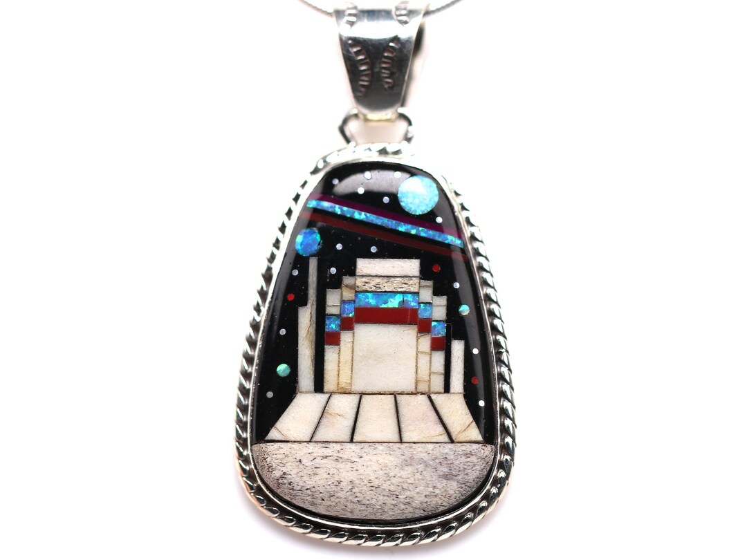 Sterling Silver Inlay Night Sky Scene Outer Space Pendant - One of a ...