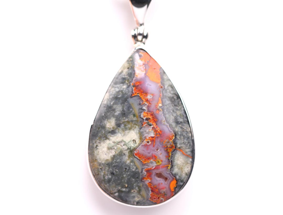 Genuine Magma Chalcedony Pendant - Heart Shape Gemstone in Sterling ...