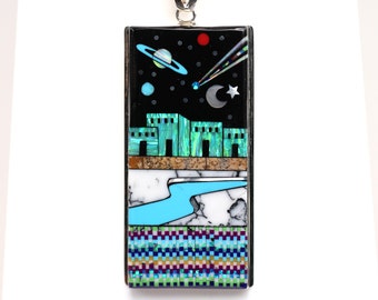 Sterling Silver Night Sky Outer Space Inlay Pendant One of a Kind ...