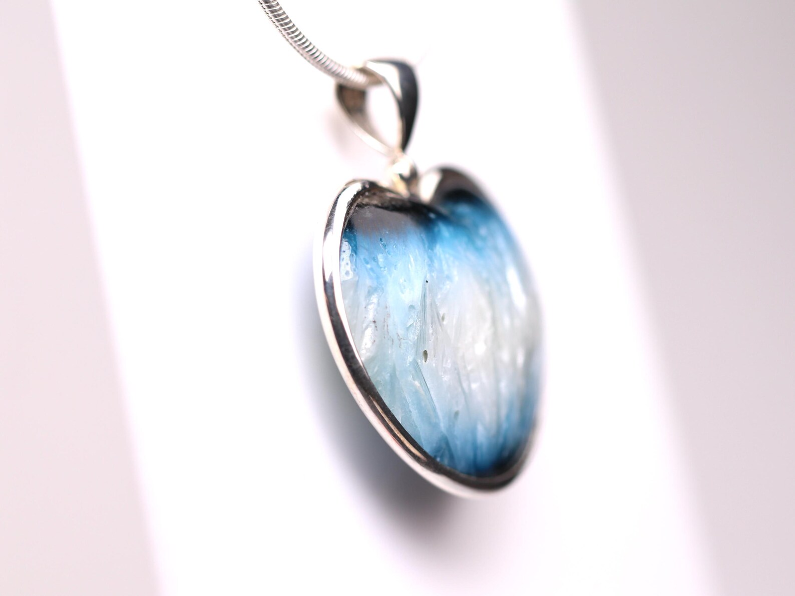 Blue Ice Glacierite Pendant - Sterling Silver Heart Shape Necklace ...