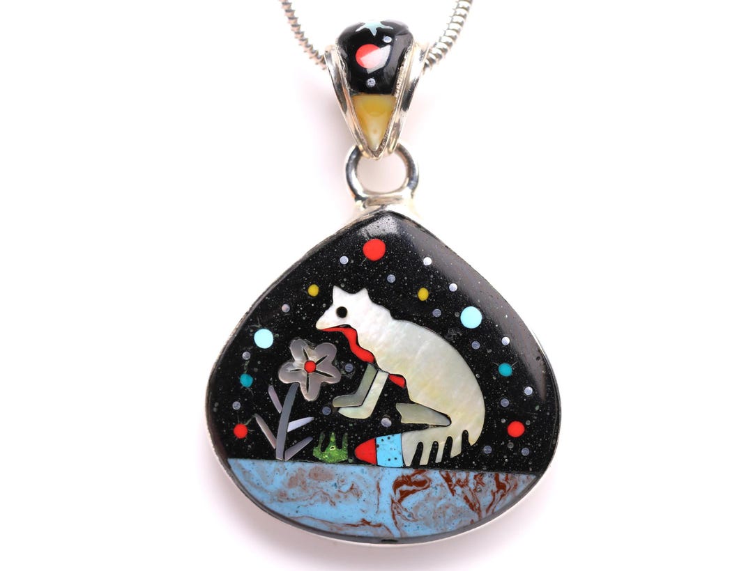 Sterling Silver Inlay Fox With Night Sky Scene Outer Space Pendant ...