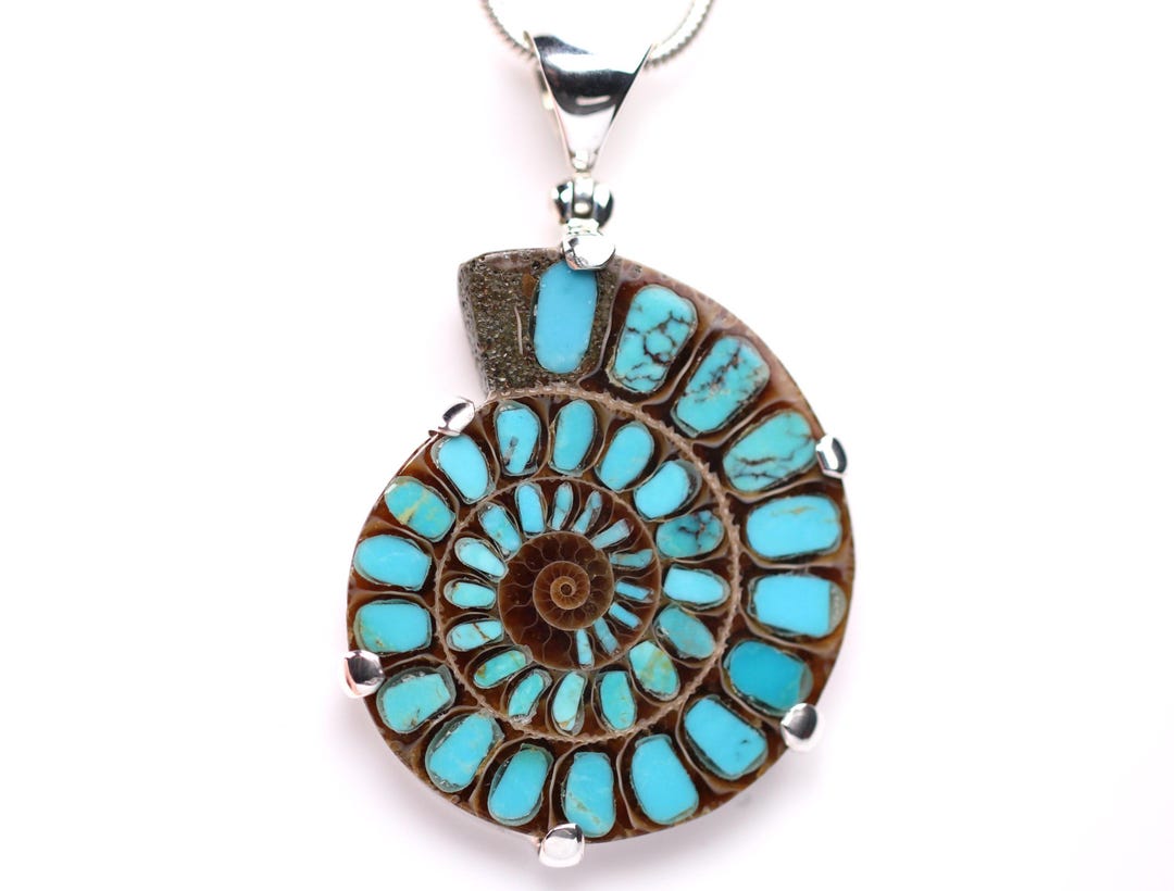 Ammonite Inlay Pendant With Genuine Kingman Turquoise - Sterling Silver ...