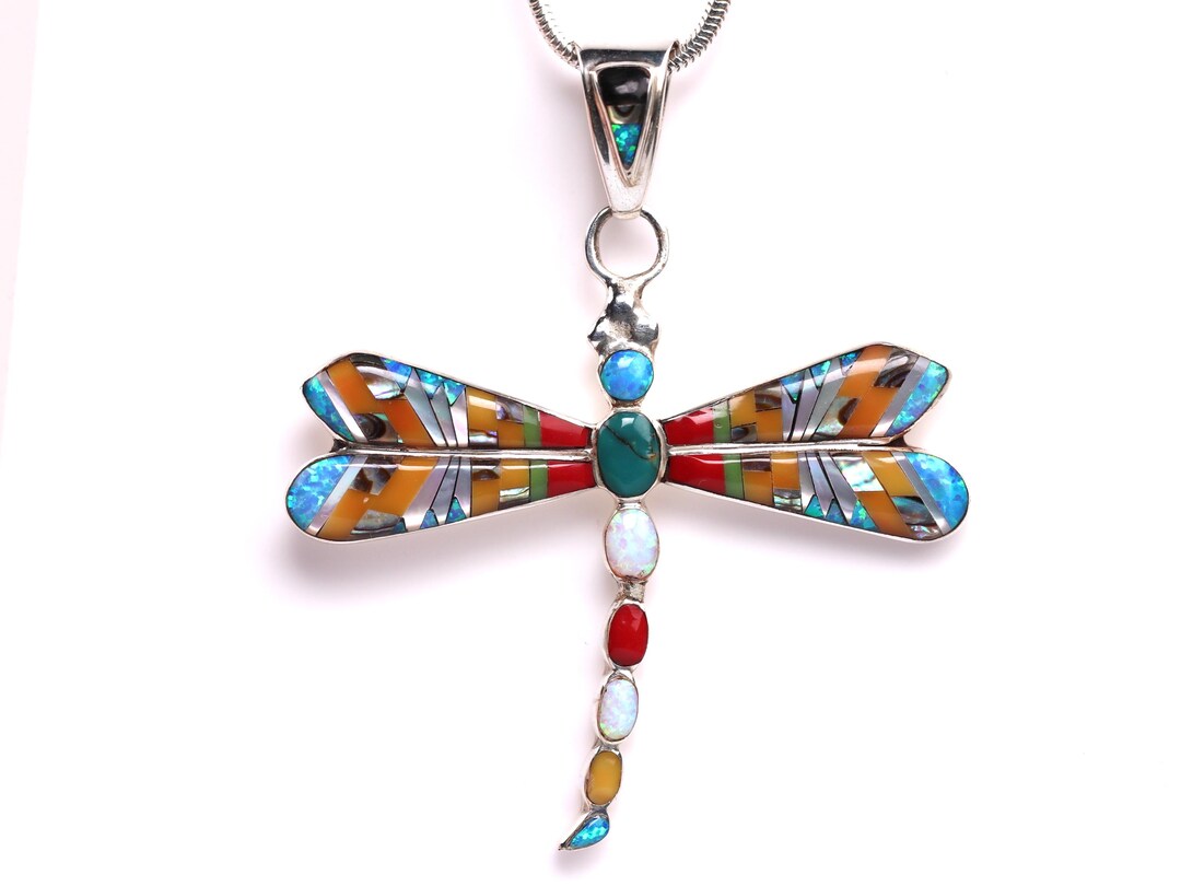 Sterling Silver Dragonfly Inlay Pendant - One of a Kind Southwestern ...