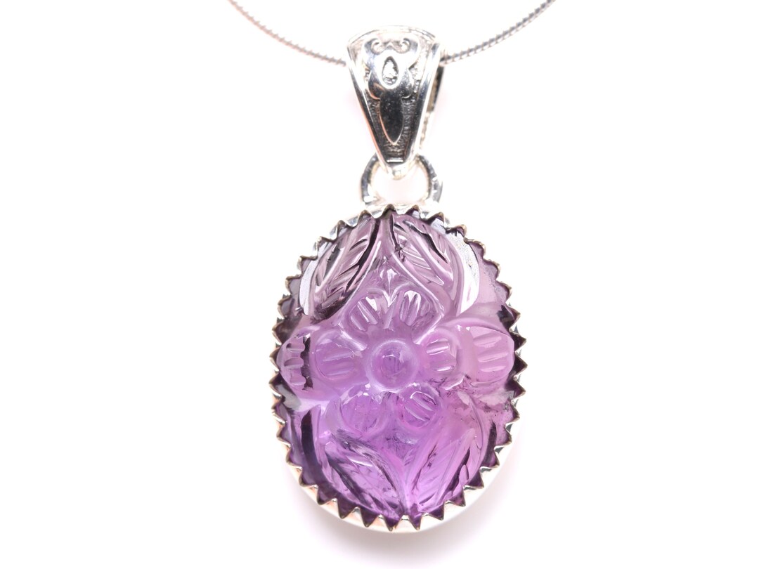 Hand Carved Amethyst Cabochon Set in Sterling Silver - Unique February ...