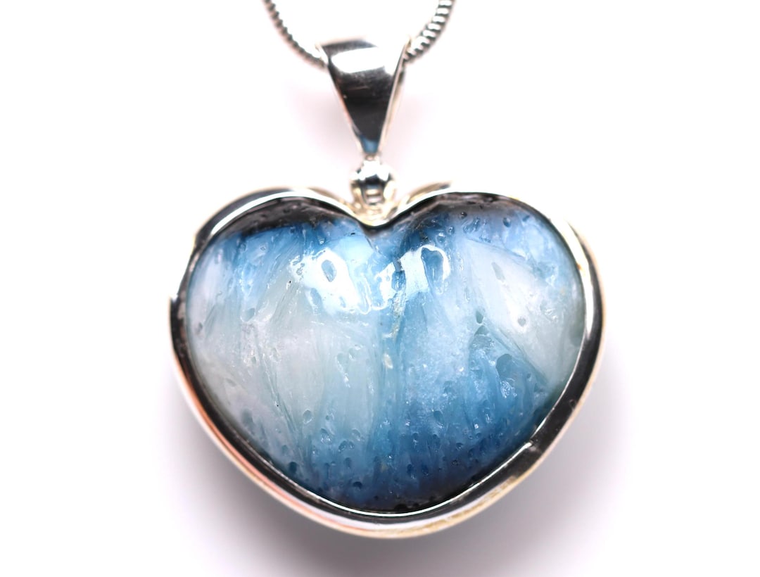 Blue Ice Glacierite Pendant Sterling Silver Heart Shape Necklace Newly ...