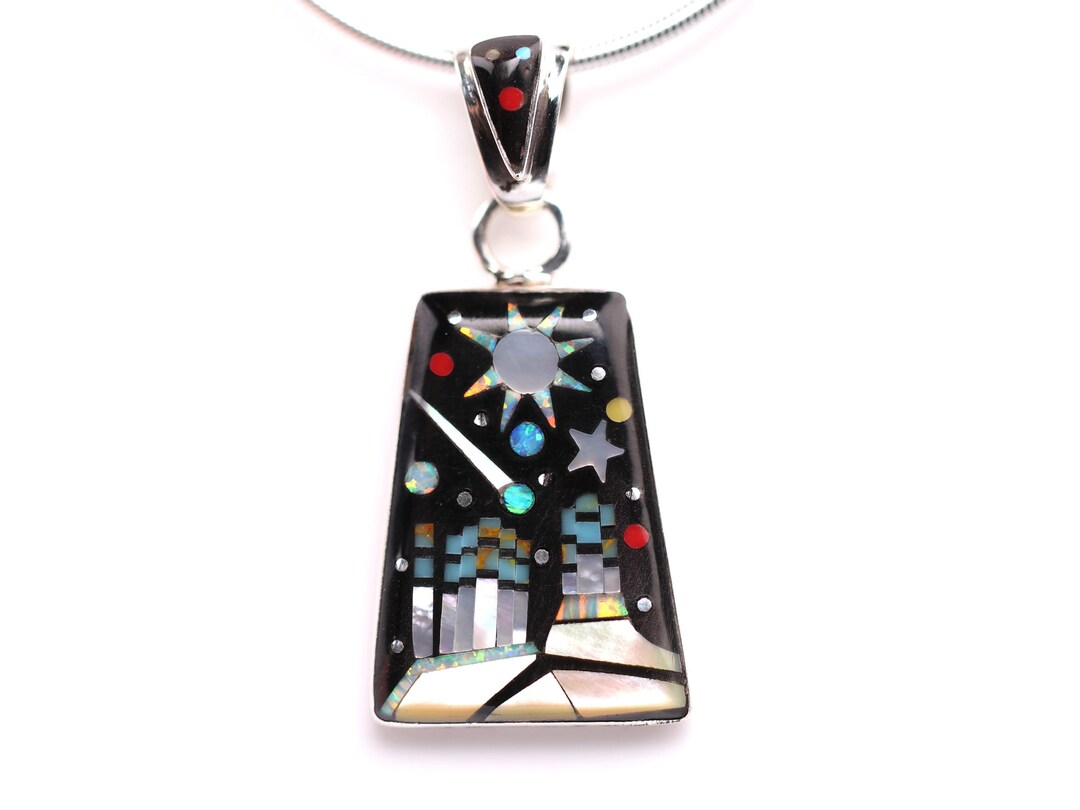 Sterling Silver Inlay Night Sky Scene Outer Space Pendant - One of a ...