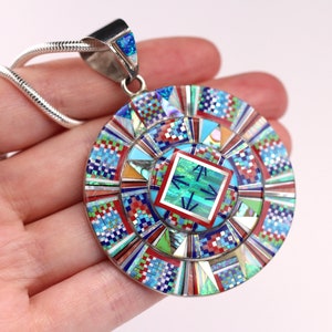 Large Sterling Silver Micro Inlay Pendant - Unique One of a Kind ...