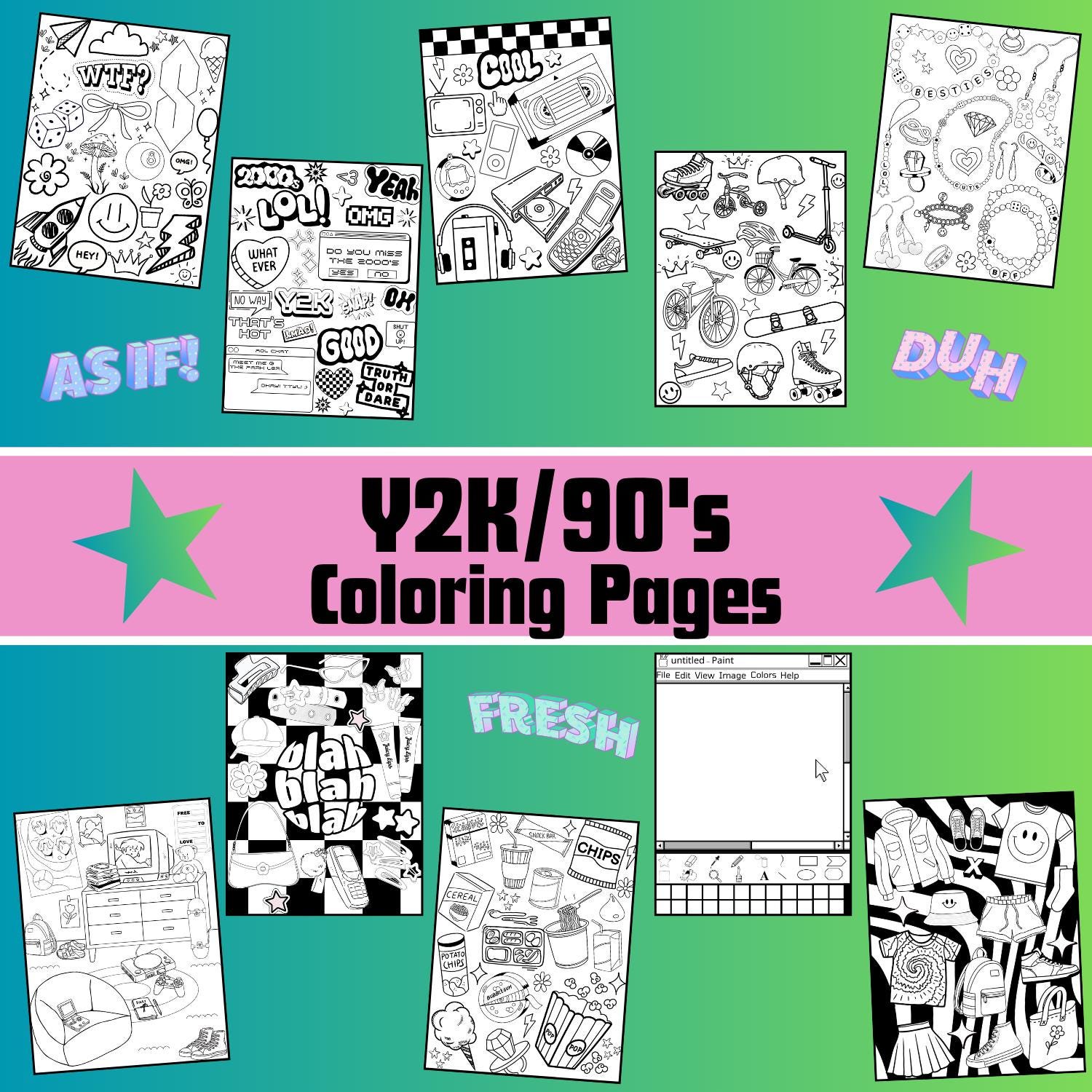 Y2K & 90's Theme Coloring Pages, Adult Coloring Pages - Etsy