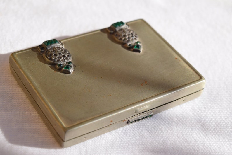 Vintage Deco Compact All Original Art Deco Design Rhinestone and Silver ...