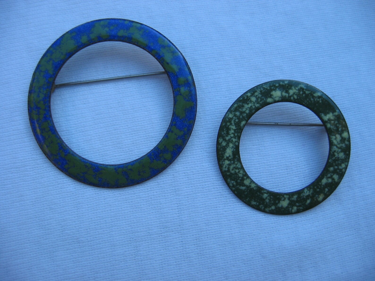 Enamel Copper Brooches Vintage Circle Pins Blue and Green Mid - Etsy