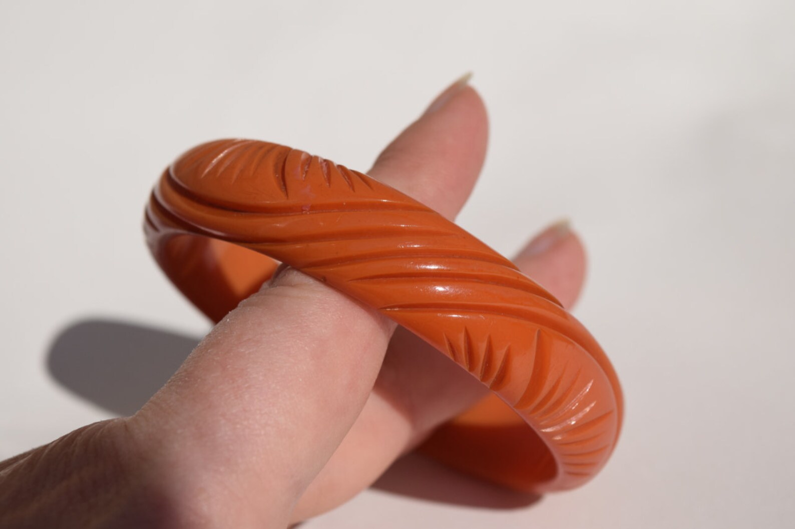 Bakelite Bracelet Vintage Orange Carved Bangle Sunrise Arc - Etsy