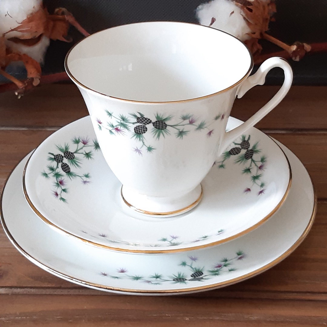 Windsor Bone China Thistle Pine Cone Tea Set, Thistle Teaset Trio ...