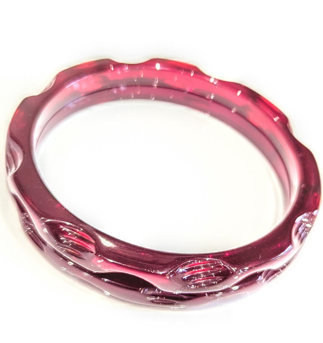 Transparent Red Bakelite 1920s Carved Art Deco Polished Bracelet Bangle ...