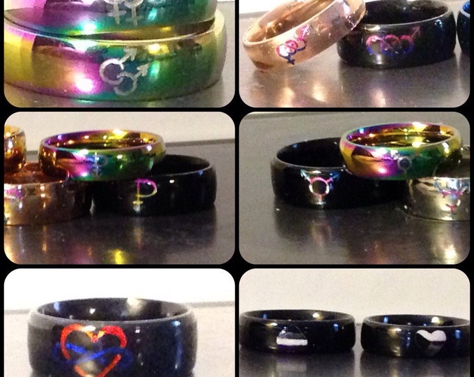 Stainless Steel Engraved LGBT Symbol Rings: Gay, Lesbian, Pansexual ...