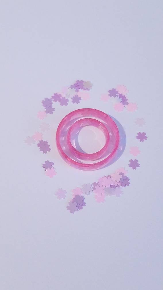 Springtime Sakura Epoxy Resin Pink Glitter Cherry Blossom Rings, Whole ...