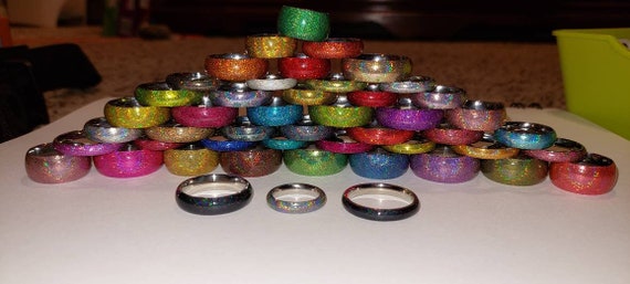 Holographic Stainless Steel and UV Resin Rings Whole Sizes 3 - Etsy