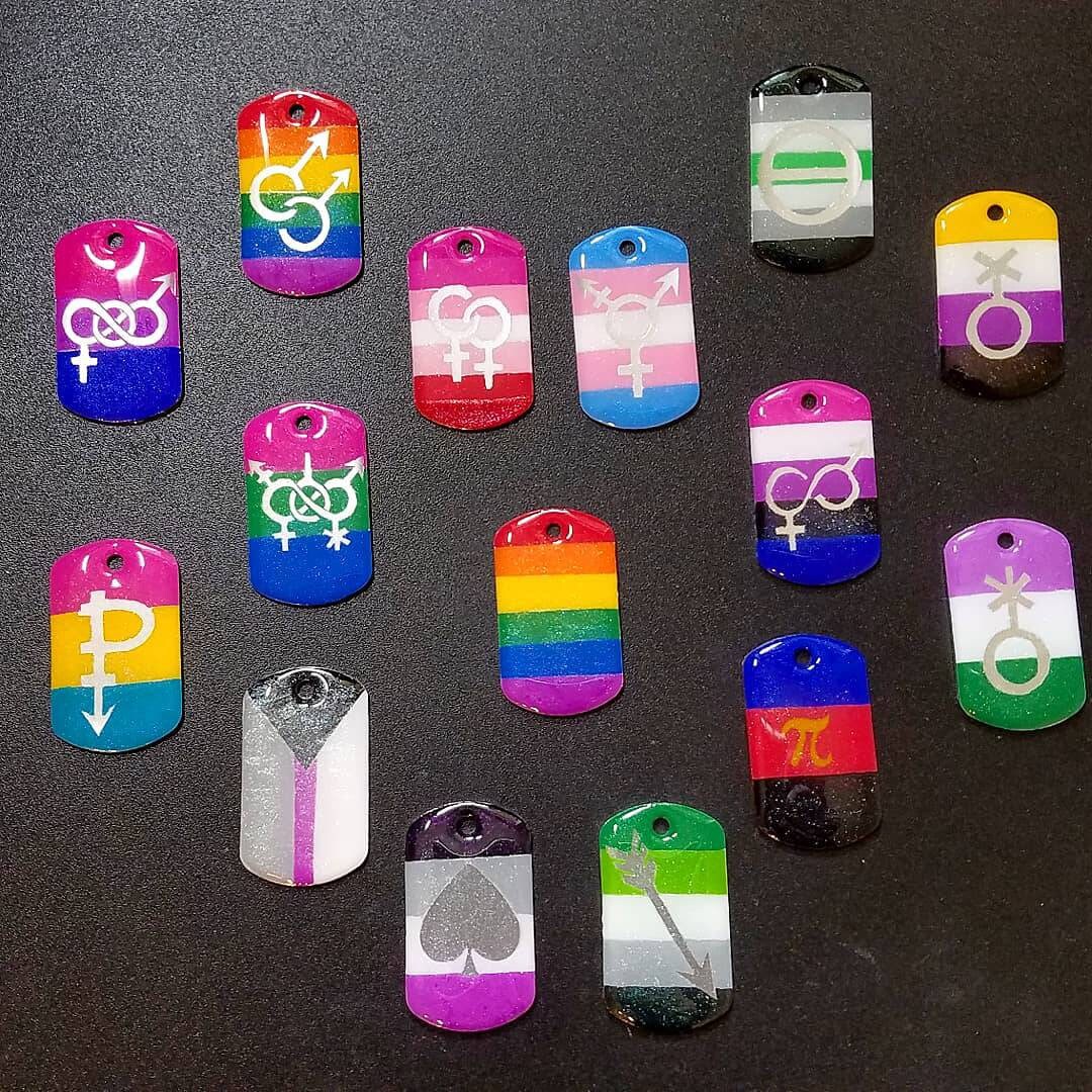 Glitter LGBT Pride Flag and Symbol 1.5 Hand Engraved Aluminum Keychains ...