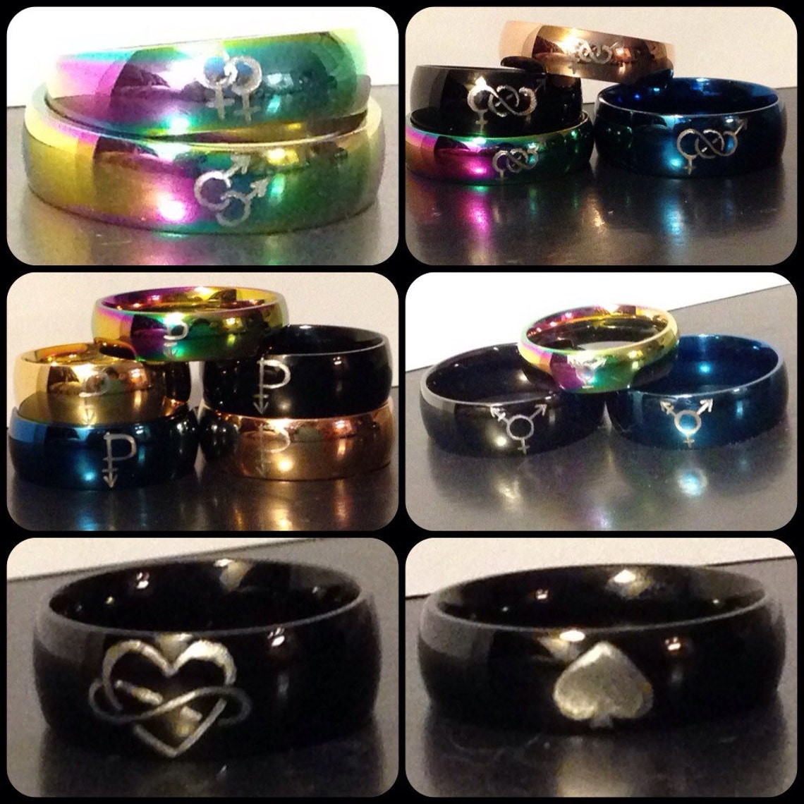 Stainless Steel Engraved LGBT Symbol Rings: Gay Lesbian - Etsy