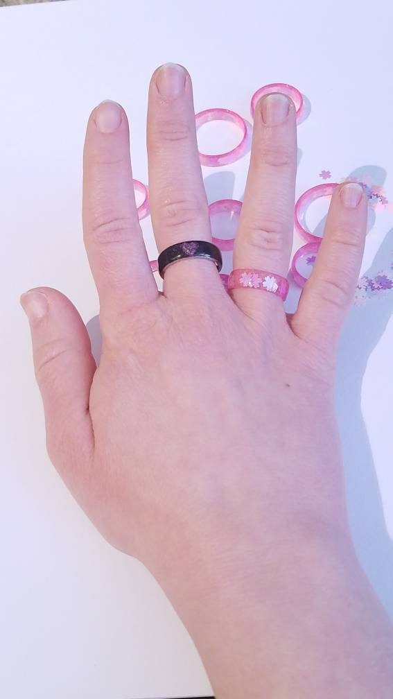 Springtime Sakura Epoxy Resin Pink Glitter Cherry Blossom Rings, Whole ...