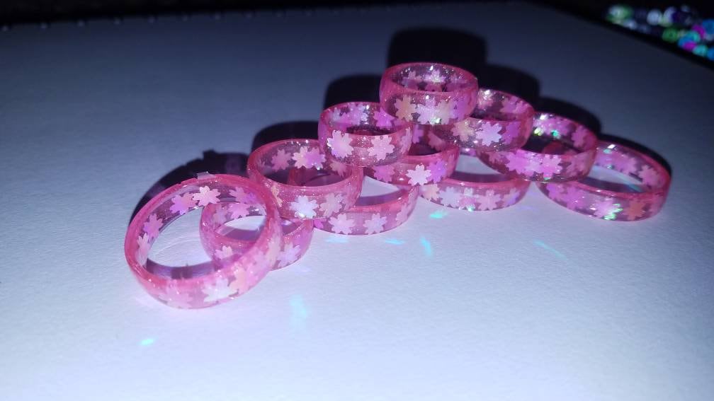 Springtime Sakura Epoxy Resin Pink Glitter Cherry Blossom Rings, Whole ...